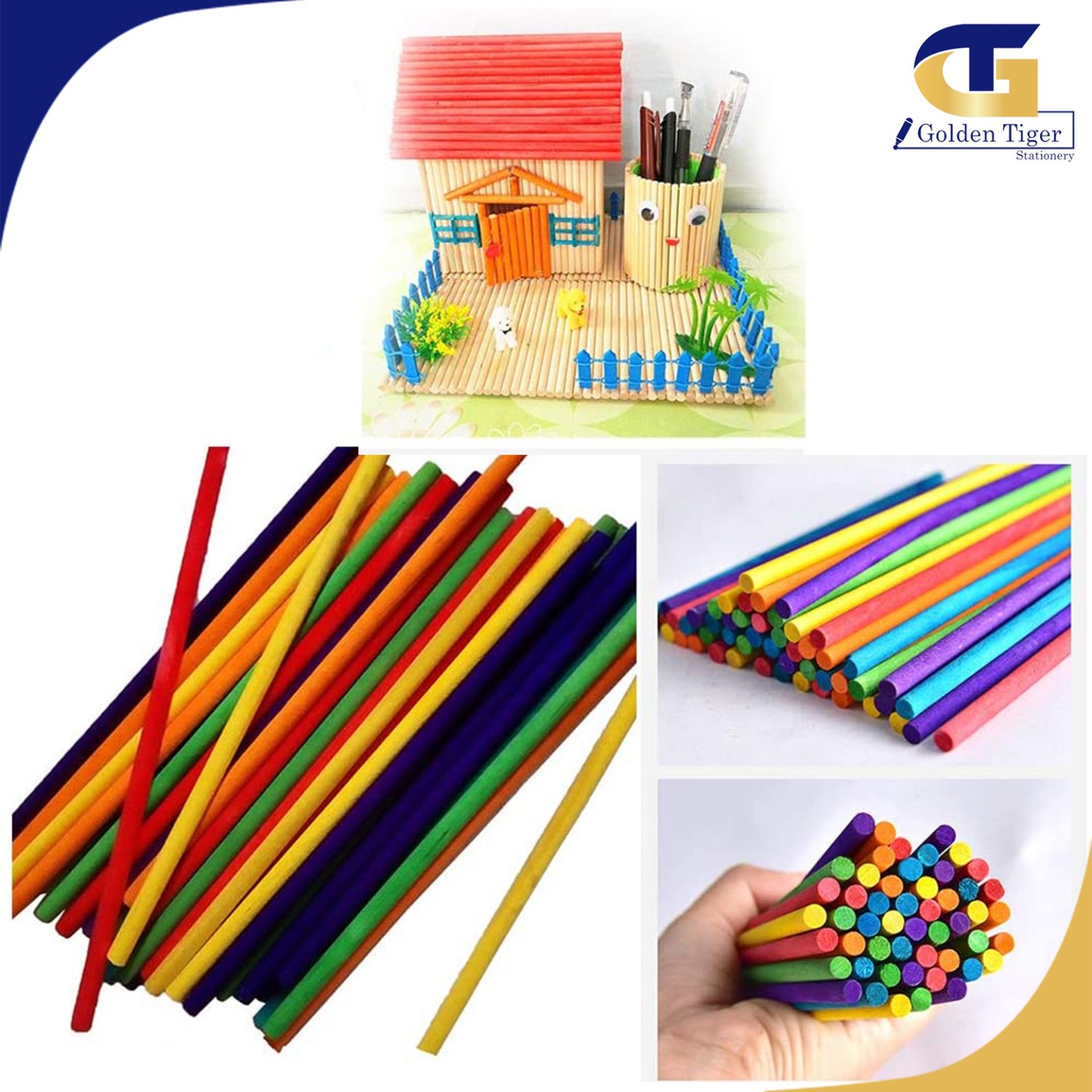 Wood Stick Round Color 50pcs/bundle | Golden Tiger Stationery Store