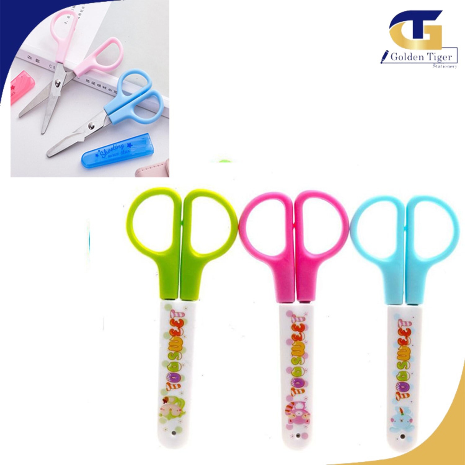 Plastic Scissor sharp blade with cap for safety no 1602 | Golden Tiger ...