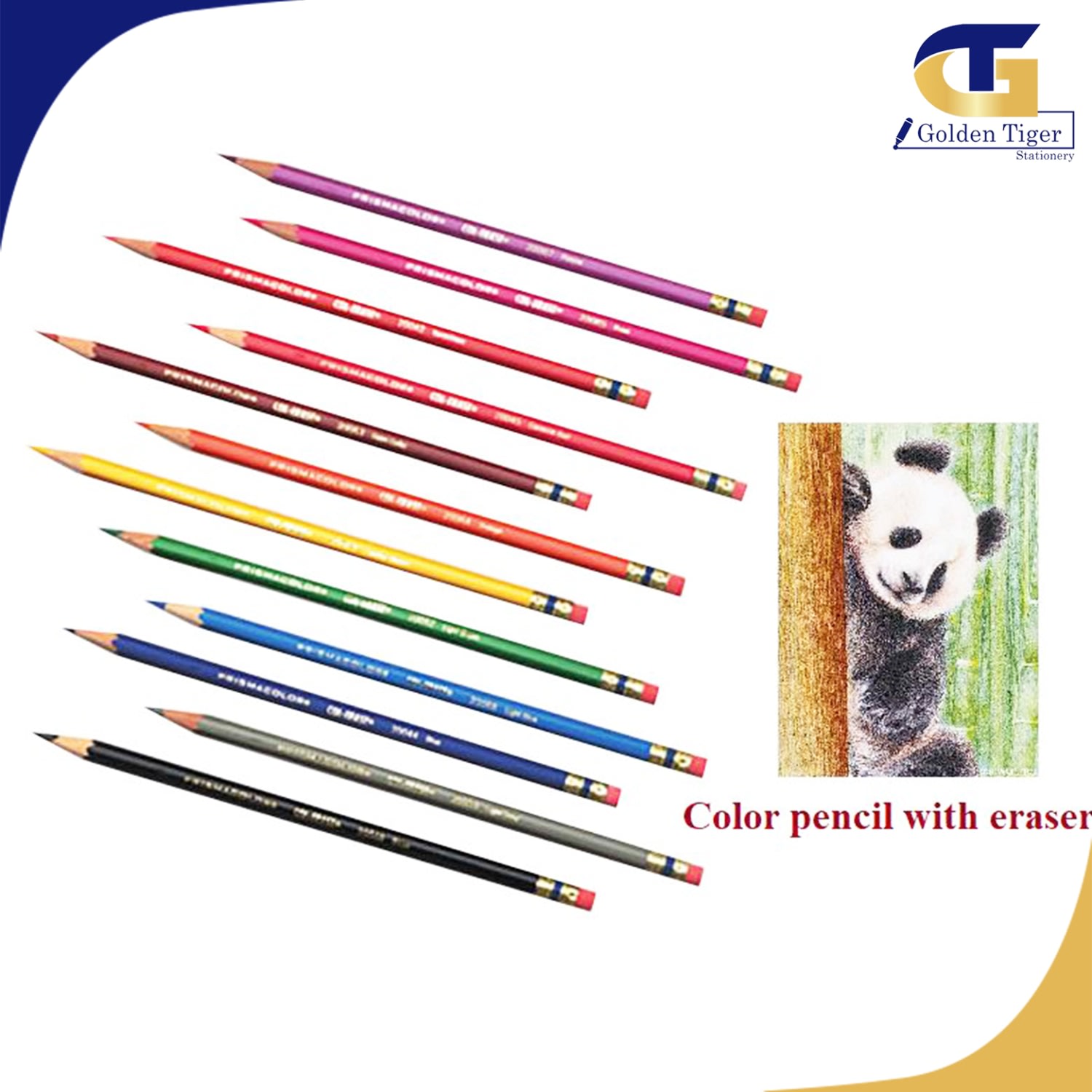 Panda Color Pencil With Eraser | Golden Tiger Stationery Store