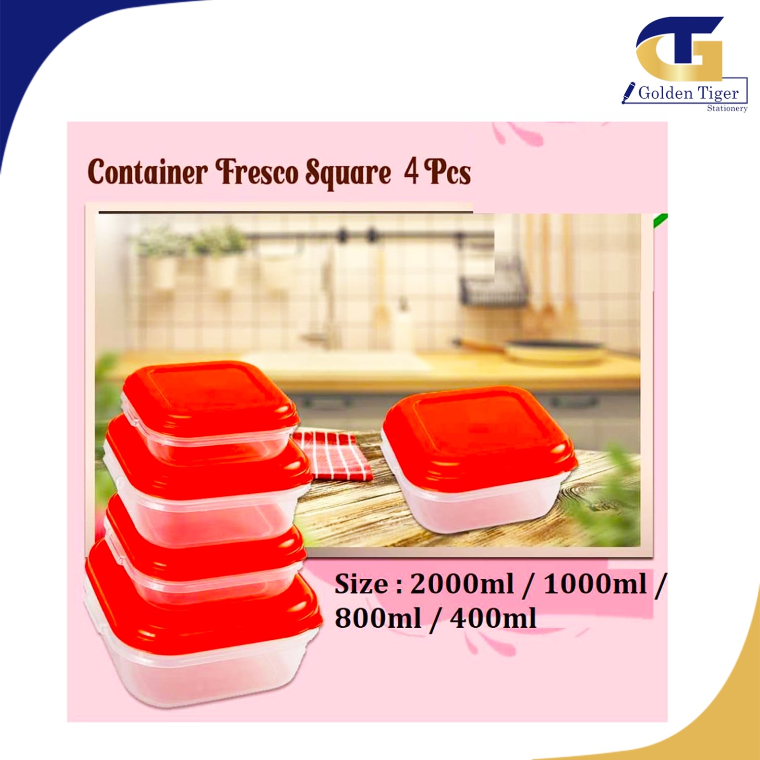Air Tight Square Container Box 4pcs/Pkt လေလုံဘူး 4ဘူးတွဲ | Golden Tiger ...