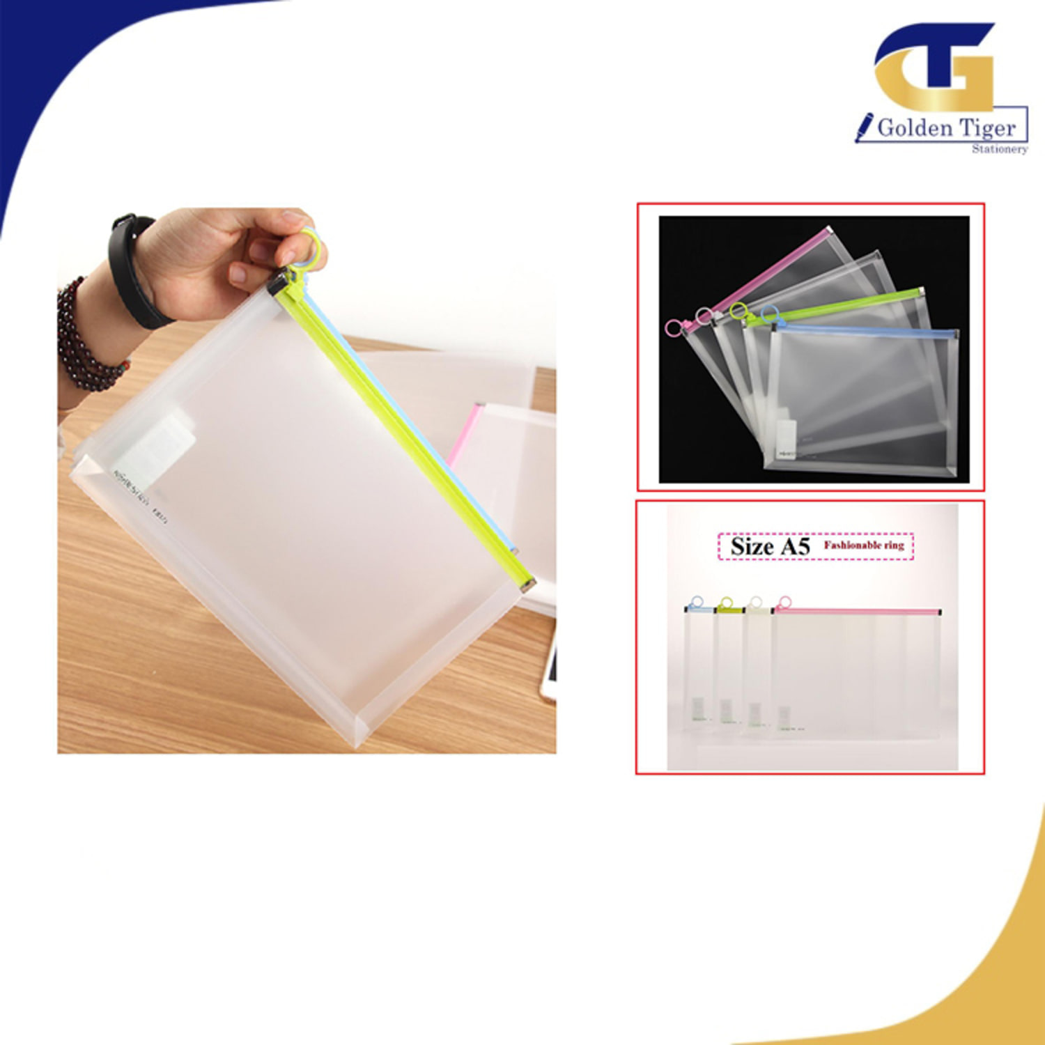 Zip file A5 with Fancy Plastic Ring | Golden Tiger Stationery Store