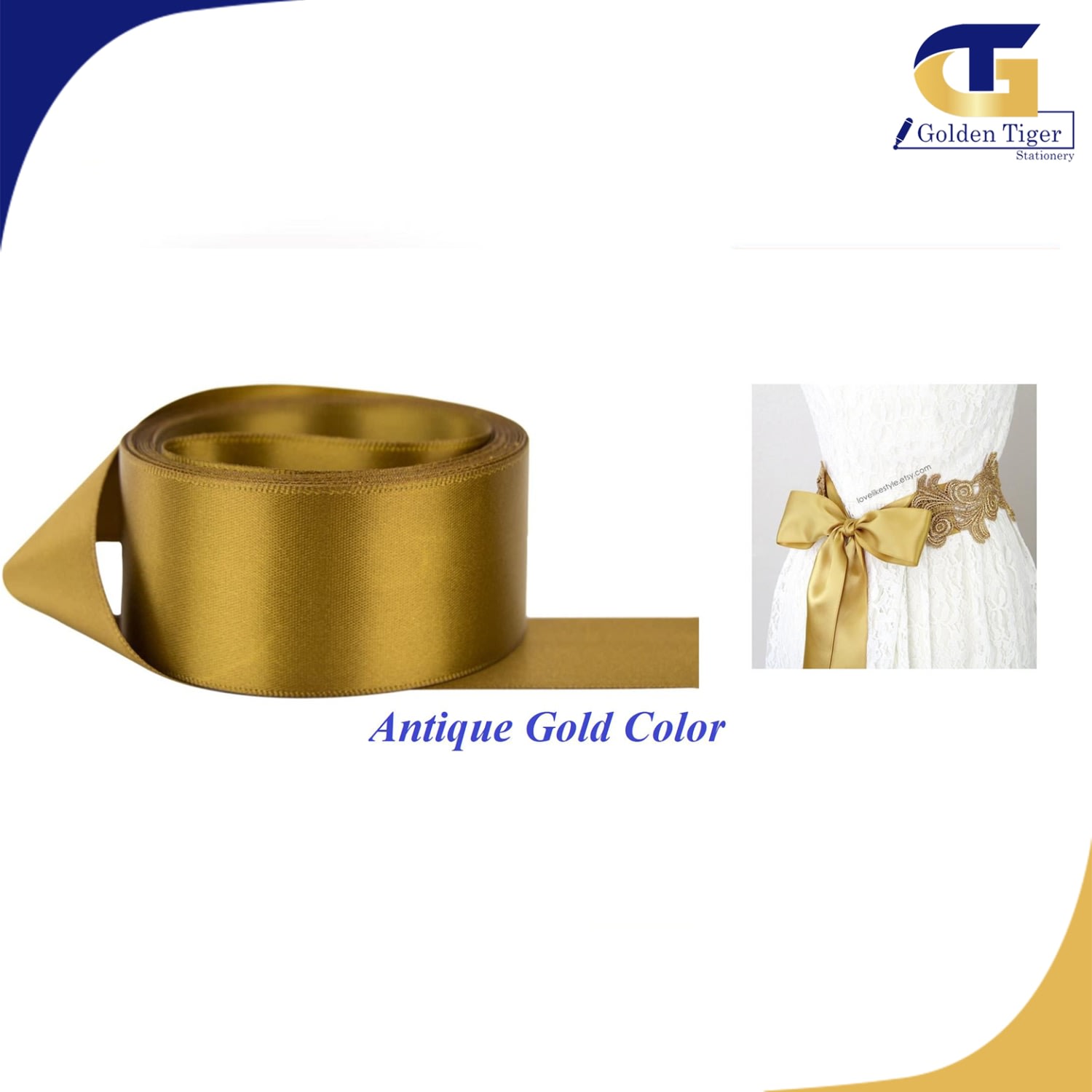 Ribbon Textile 1.5inch / 25Y (Old Gold Color) | Golden Tiger Stationery ...