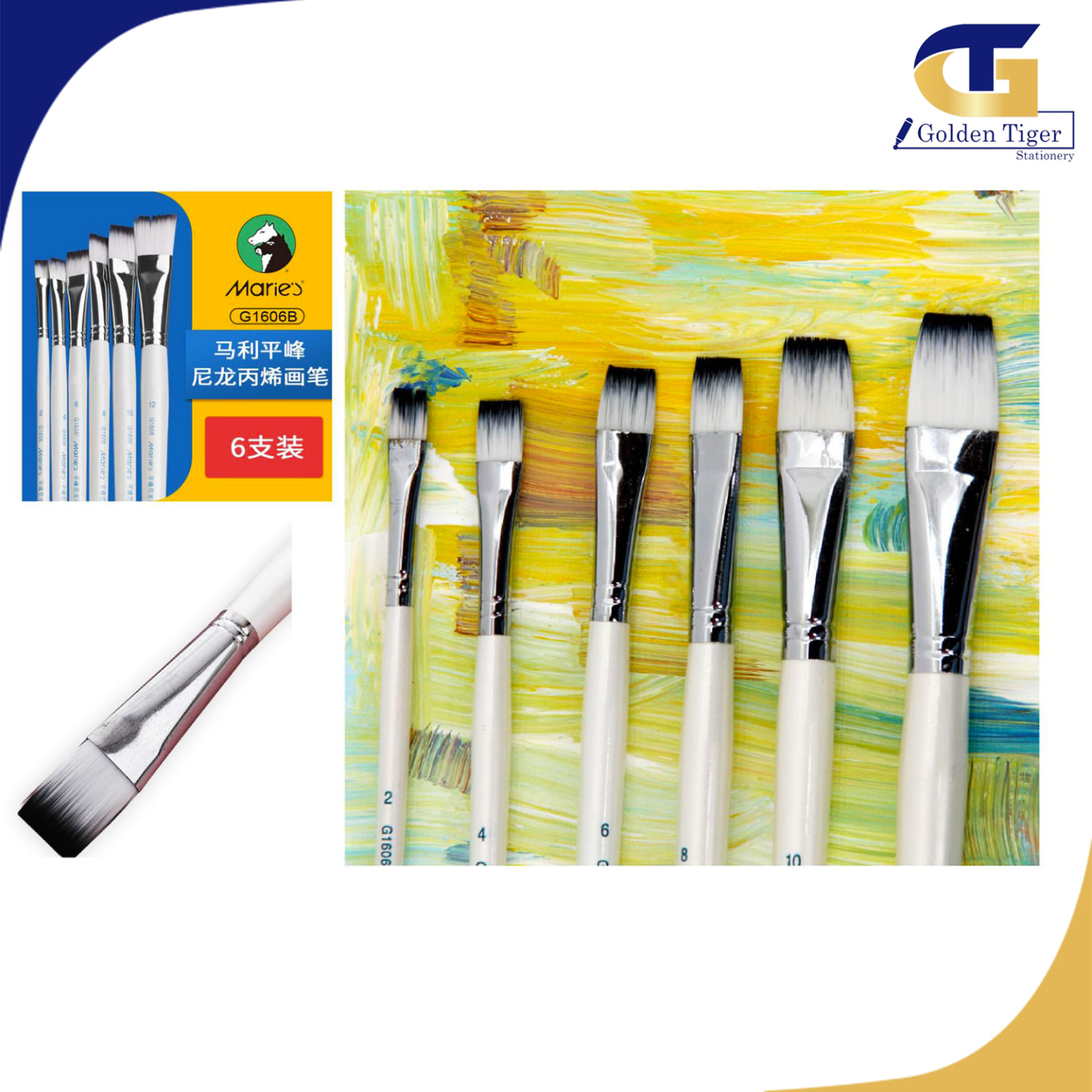 MARTOL Brush Set Flat 6pcs/card G1606B | Golden Tiger Stationery Store