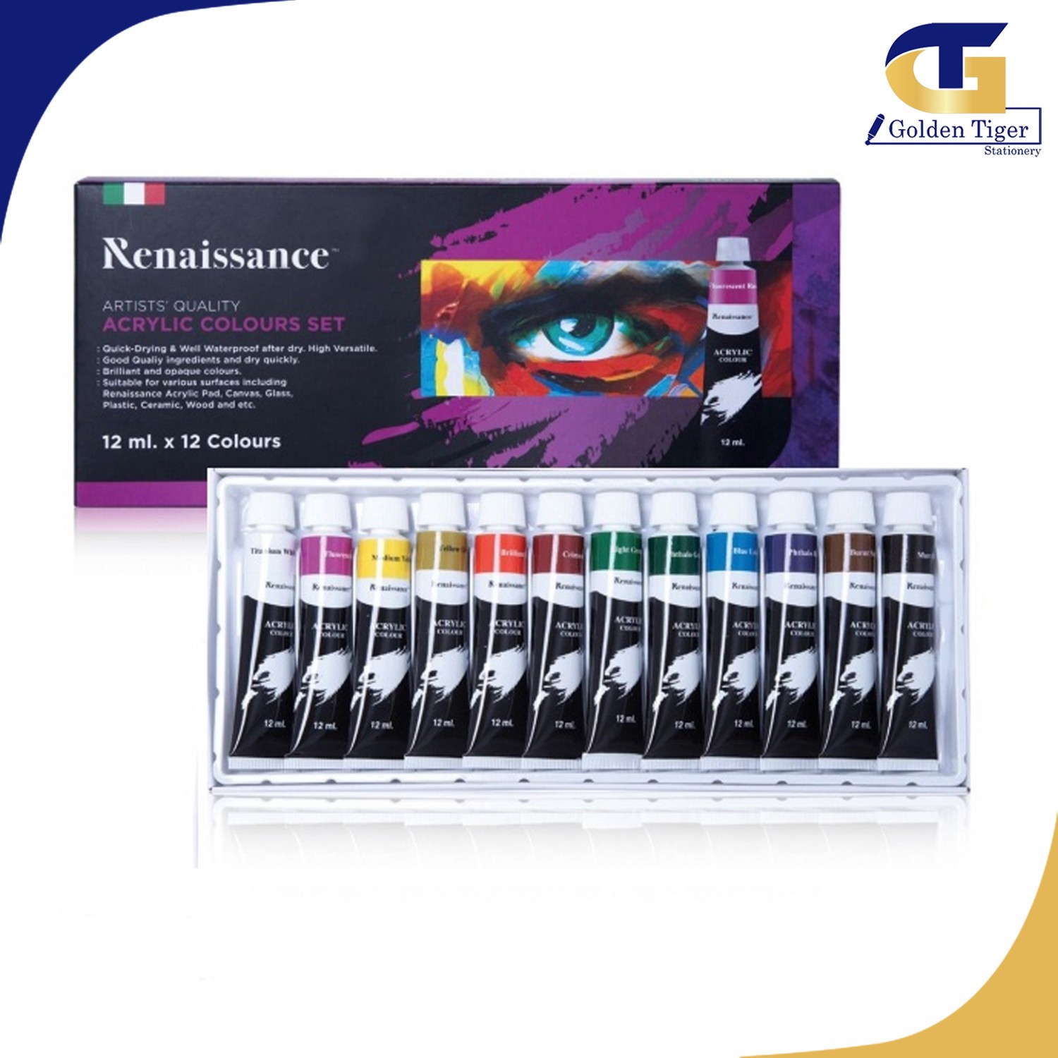 Renaissance Acrylic Colorurs Set (12ml x12color ) | Golden Tiger ...