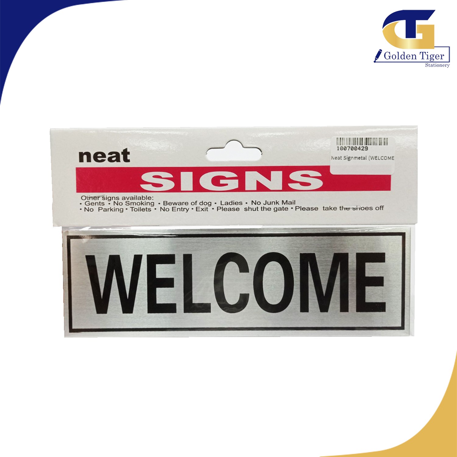 Neat Sign Sticker metal (WELCOME) 7x2inch | Golden Tiger Stationery Store