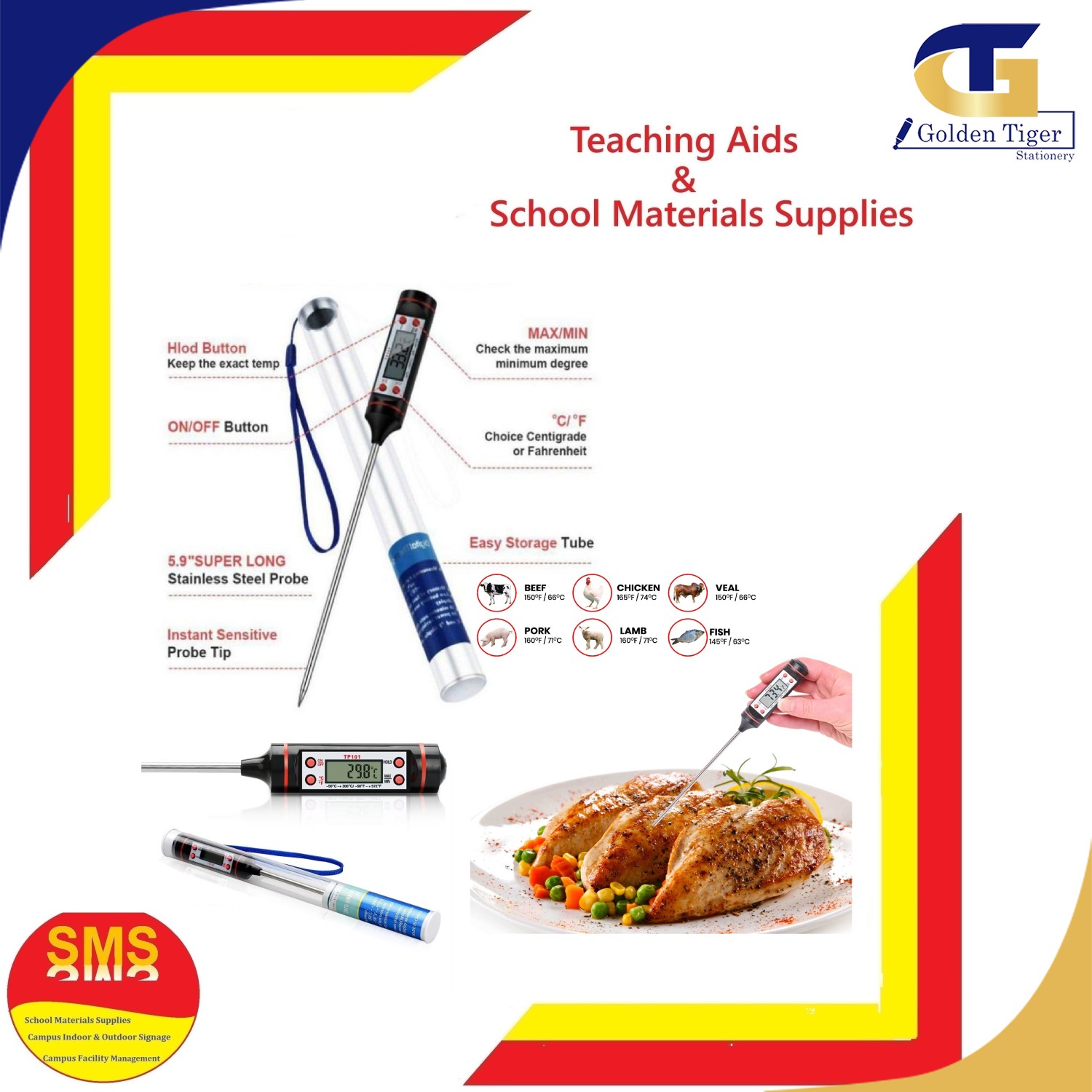 meat thermometer digital thermometer | Golden Tiger Stationery Store