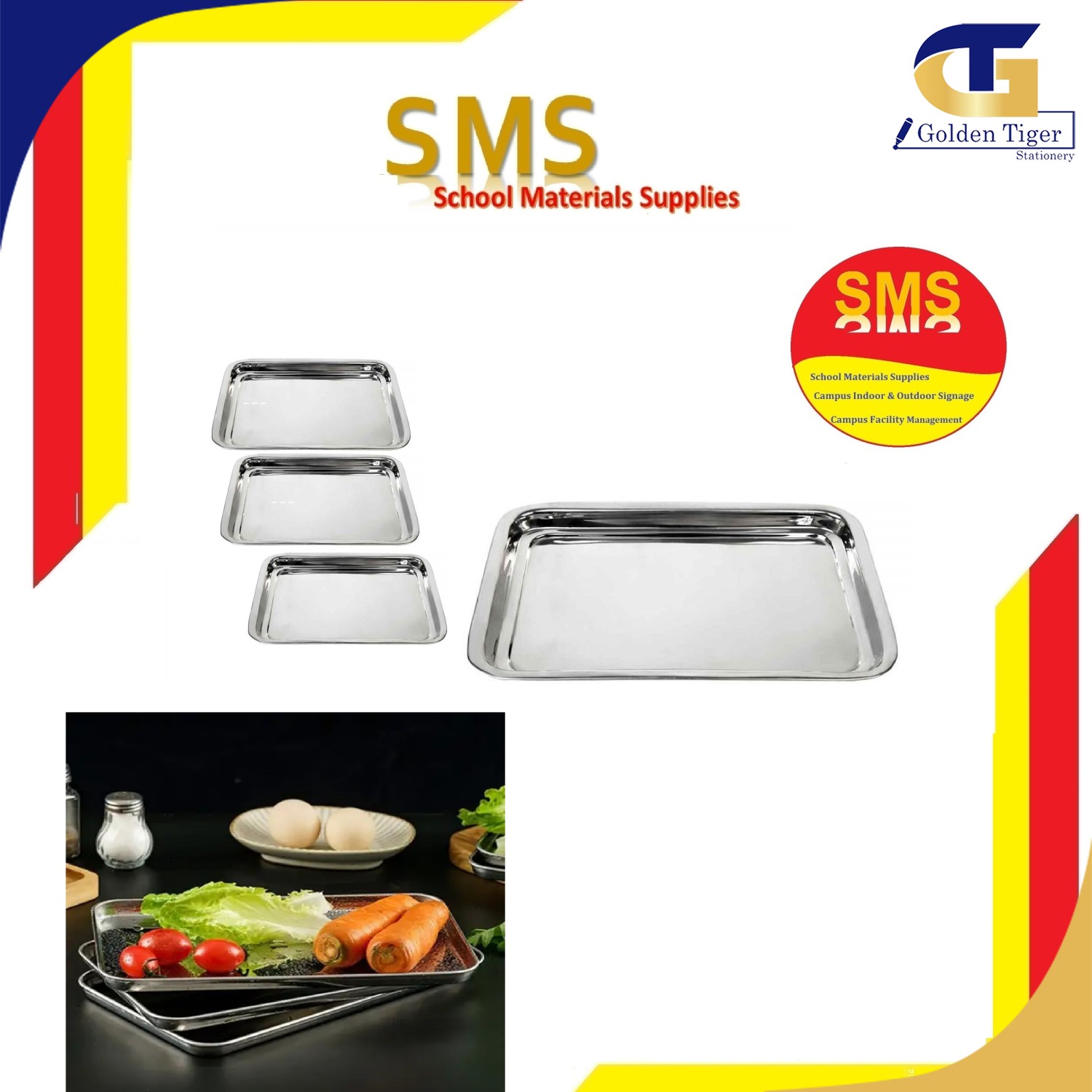 SMS Steel Tray Food Tray 40x30x2cm size | Golden Tiger Stationery Store